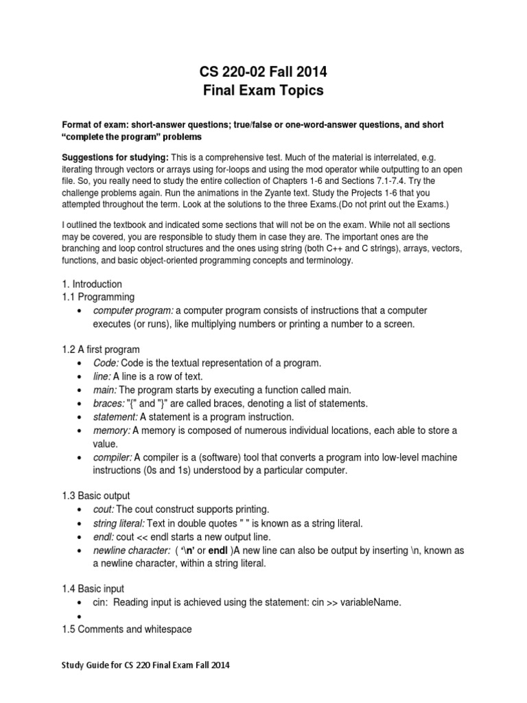 CS220 FinalExam I14 StudyGuide | PDF | Array Data Structure | Parameter ...