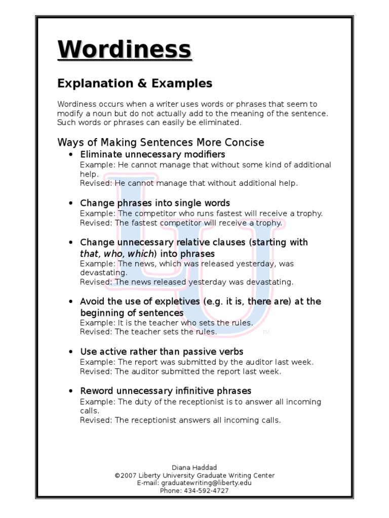 Wordiness | Sentence (Linguistics) | Phrase
