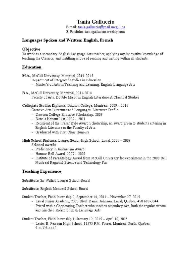 Tania CV 2015 | PDF | Secondary School | Tutor