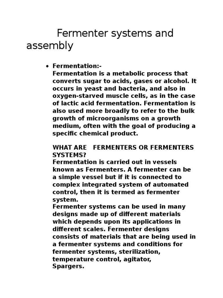 Fermenter Systems and Assembly | PDF | Fermentation | Sterilization ...