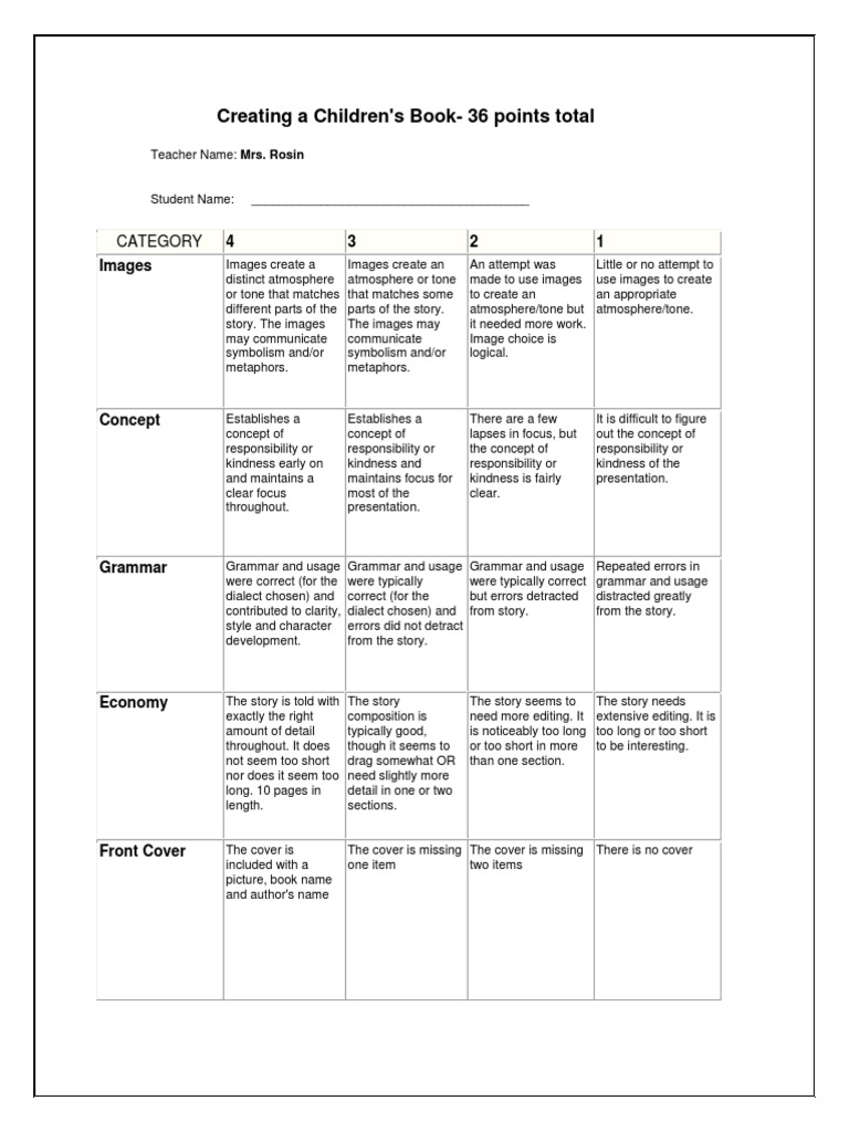 Creating A Childrens Book Rubric | PDF | Communication | Cognition