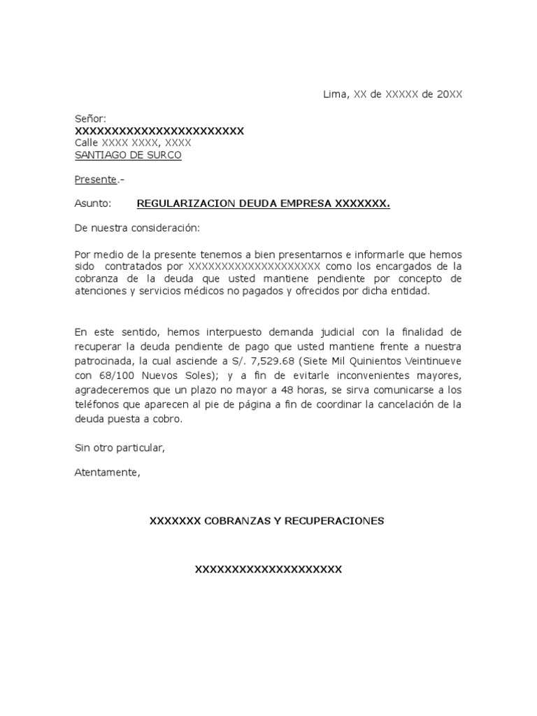 Modelo de Carta de Cobranza | PDF