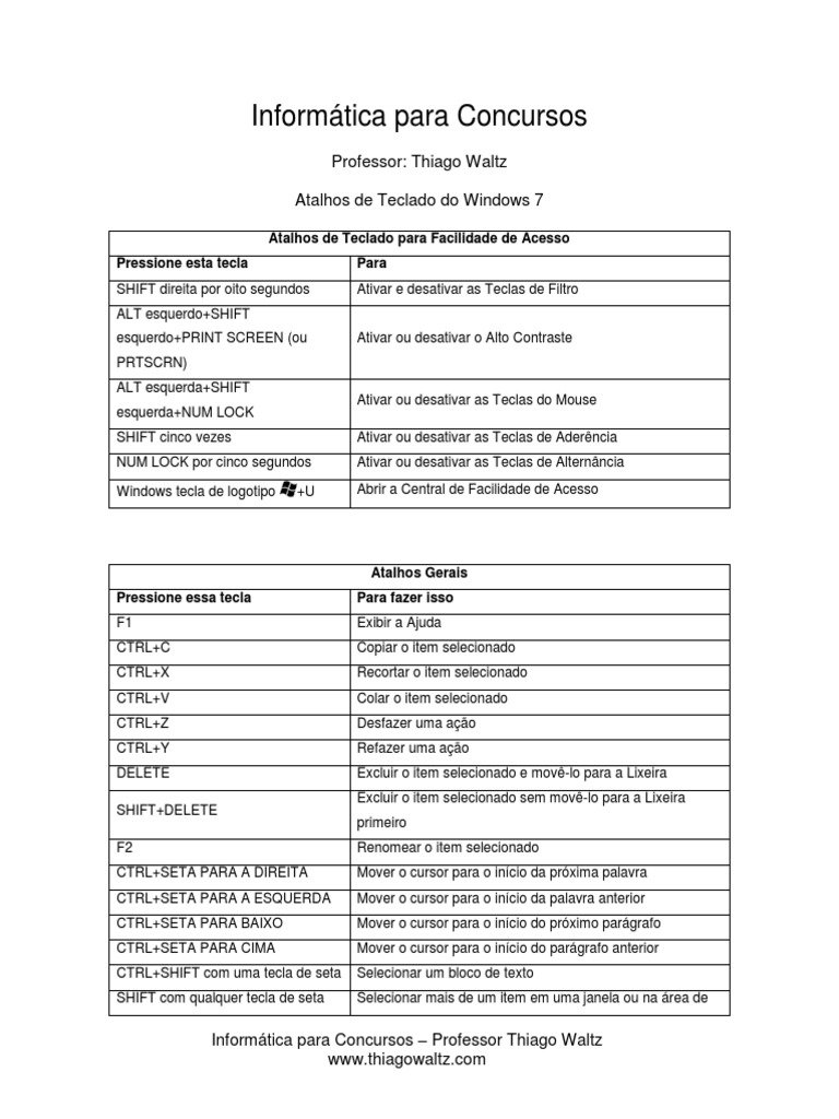 Atalhos - Windows 7 PDF | Download grátis PDF | Janela (informática ...