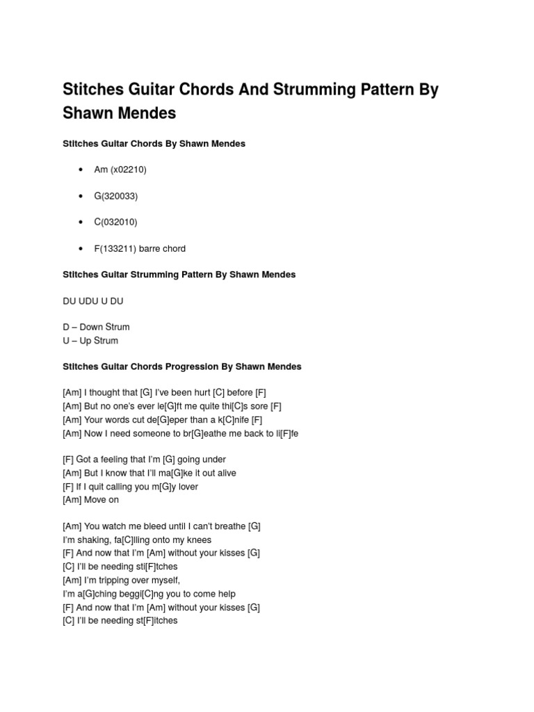 Stitches Guitar Chords and Strumming Pattern | Song Structure ...
