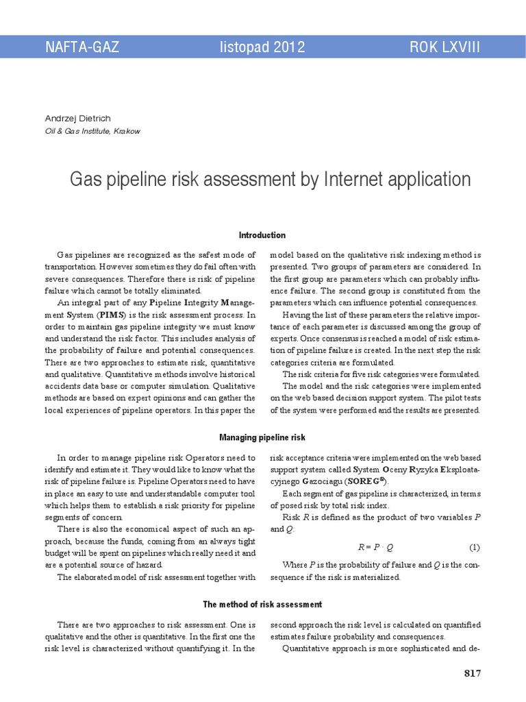 Gas Pipeline Risk Assessment by Internet Application | PDF | Risk ...