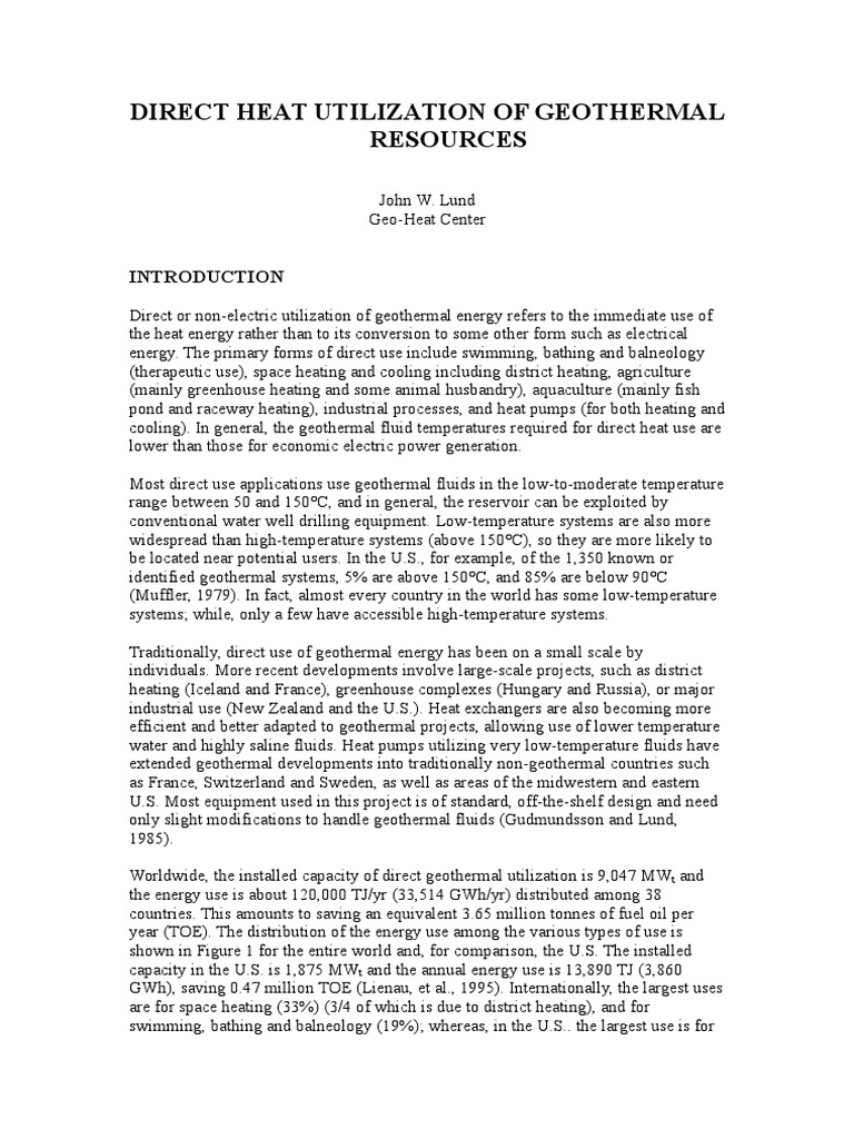 Direct Heat Utilization of Geothermal Resources | PDF | Geothermal ...