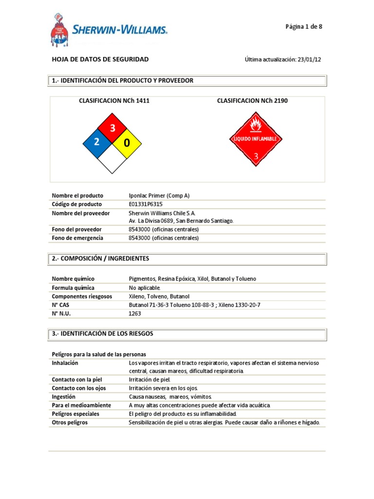 Iponlac Primer Msds | PDF | Tolueno | Descomposición