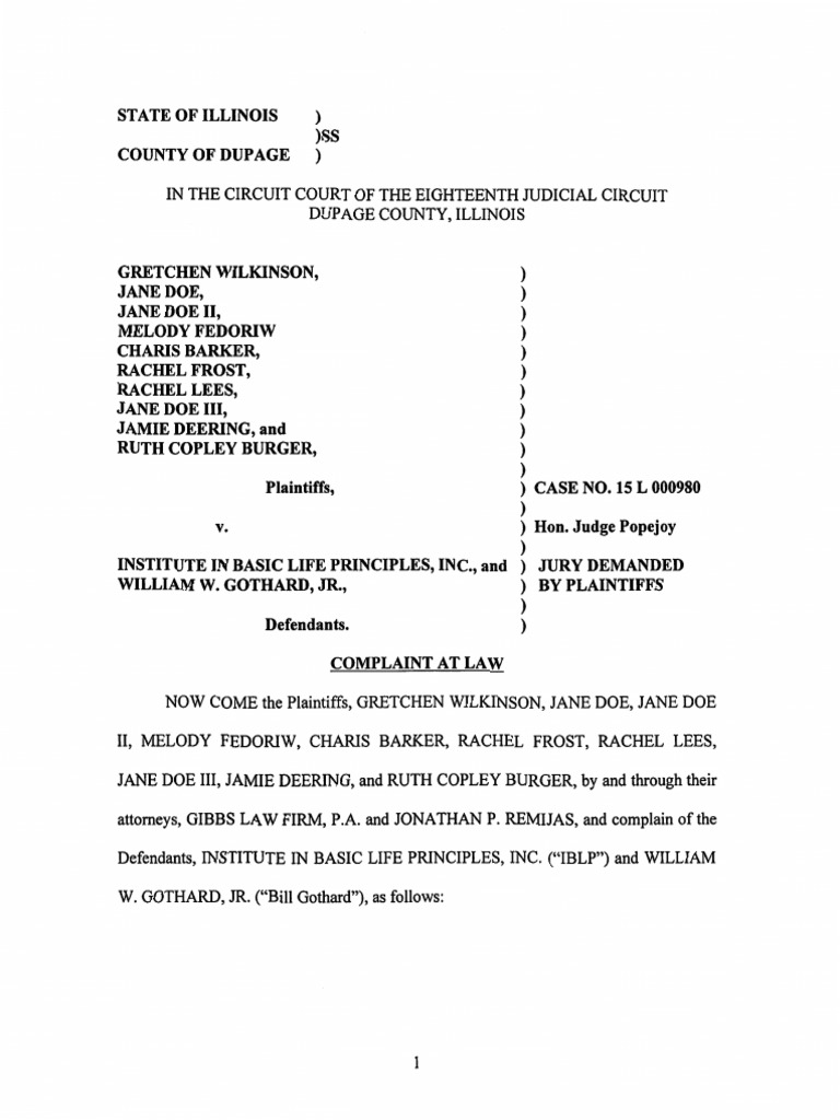 (Updated) Complaint in Lawsuit Filed Against Evangelist Bill Gothard ...