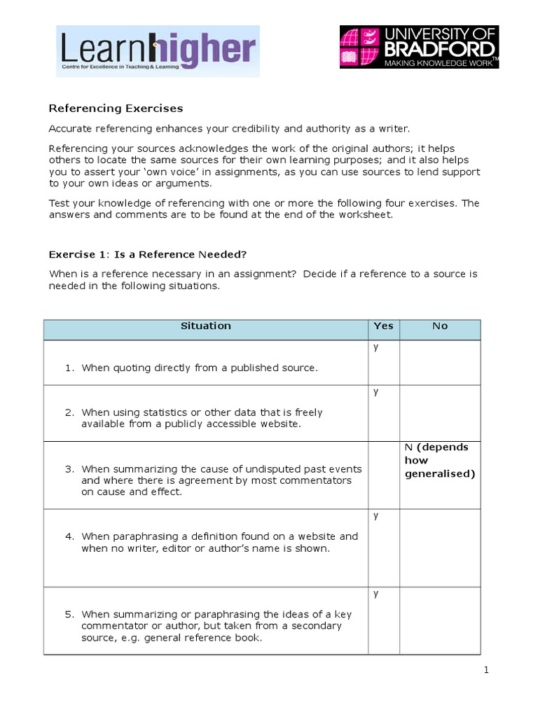 Student Referencing Exercises | Primary Sources | Citation