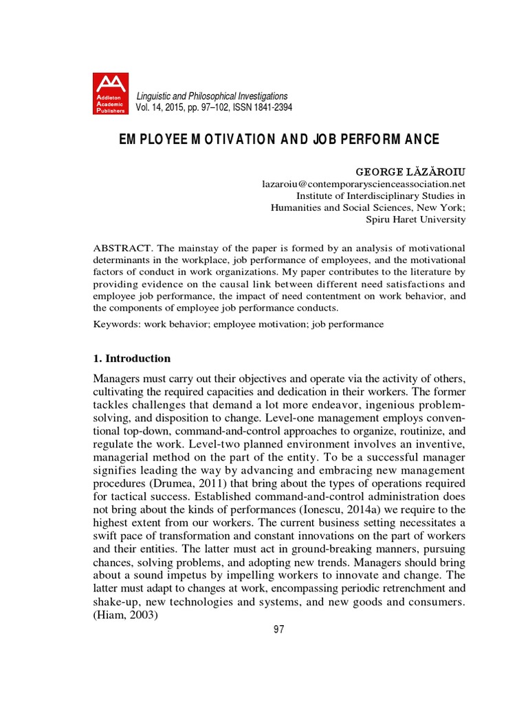 Employee Motivation and Job Performance | PDF | Motivation | Motivational