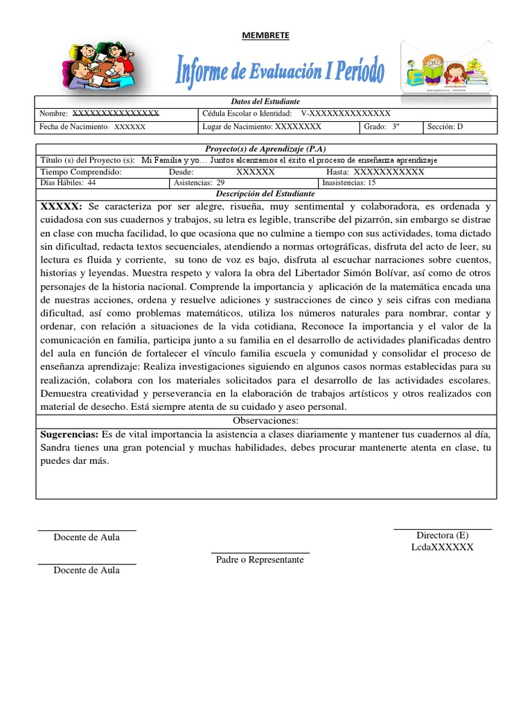 Modelo de Informe Descriptivo 3º Grado | PDF