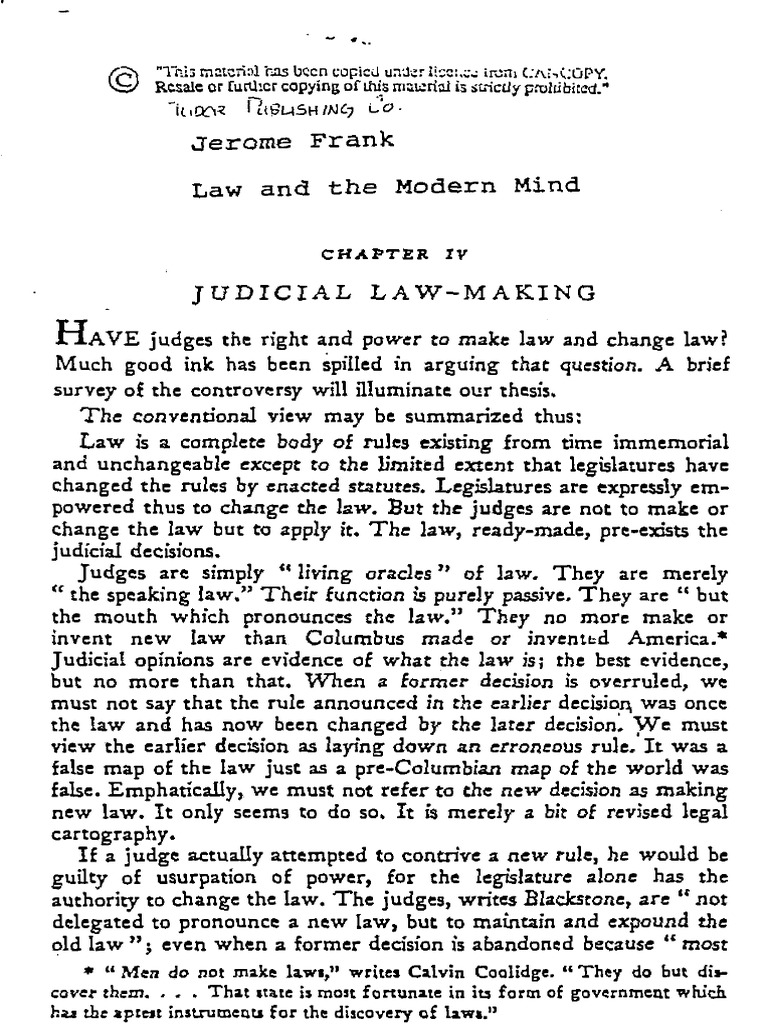 Law and The Modern Mind by Jerome Frank | PDF | Jurisprudence | Precedent