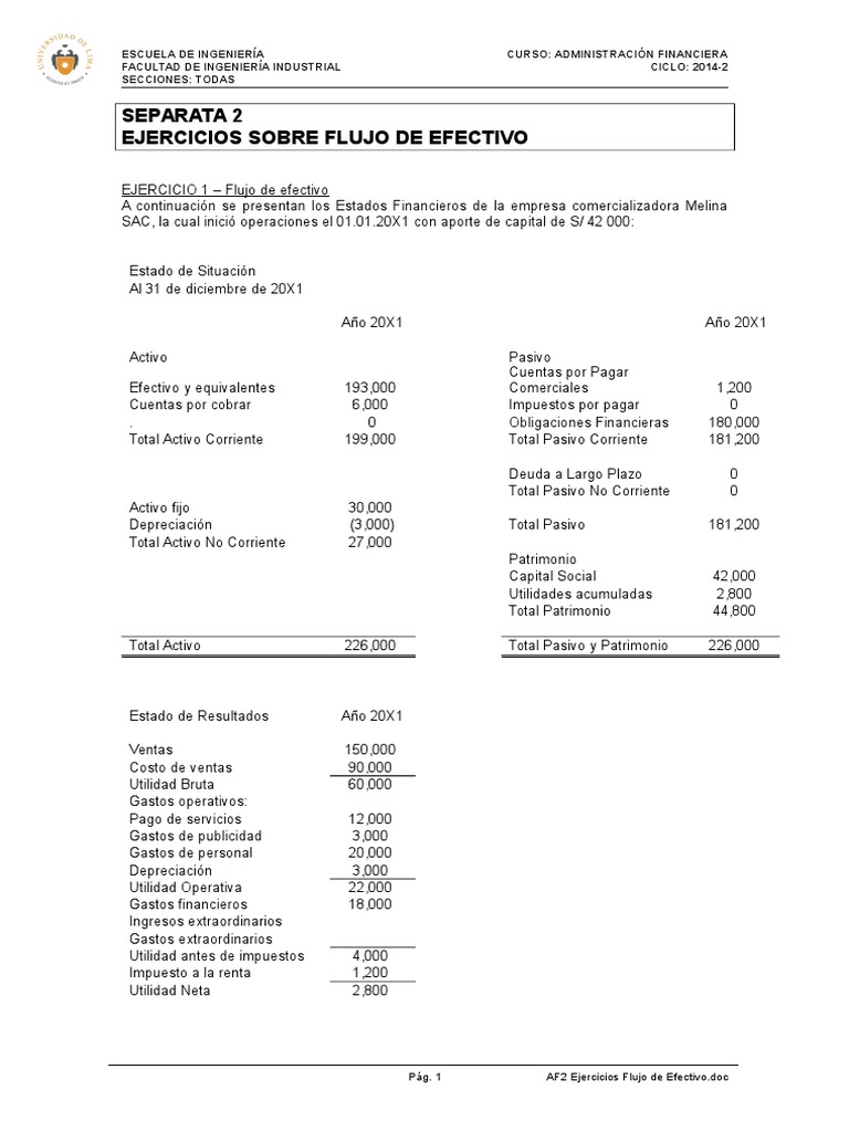 AF2 Ejercicios Flujo de Efectivo | PDF | Estado de resultados | Compartir (Finanzas)
