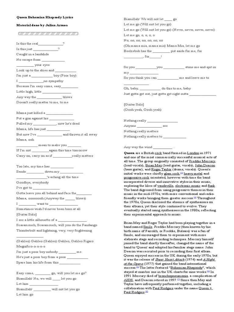 Queen Bohemian Rhapsody Lyrics | PDF | Rock Music | Popular Music