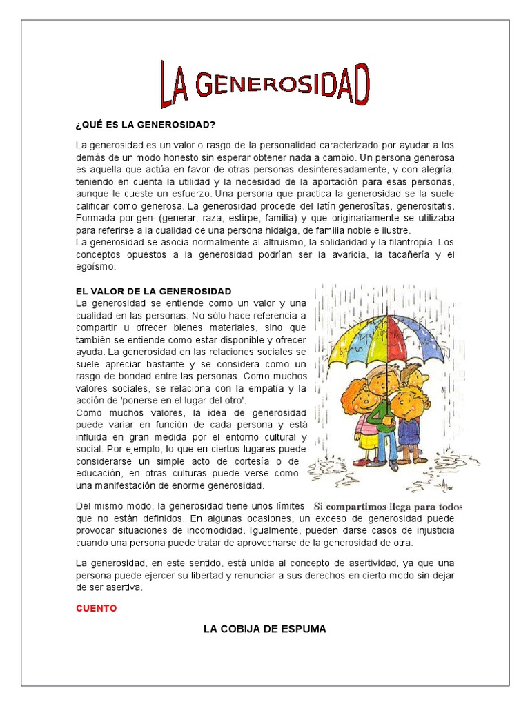 Qué Es La Generosidad Pdf Familia