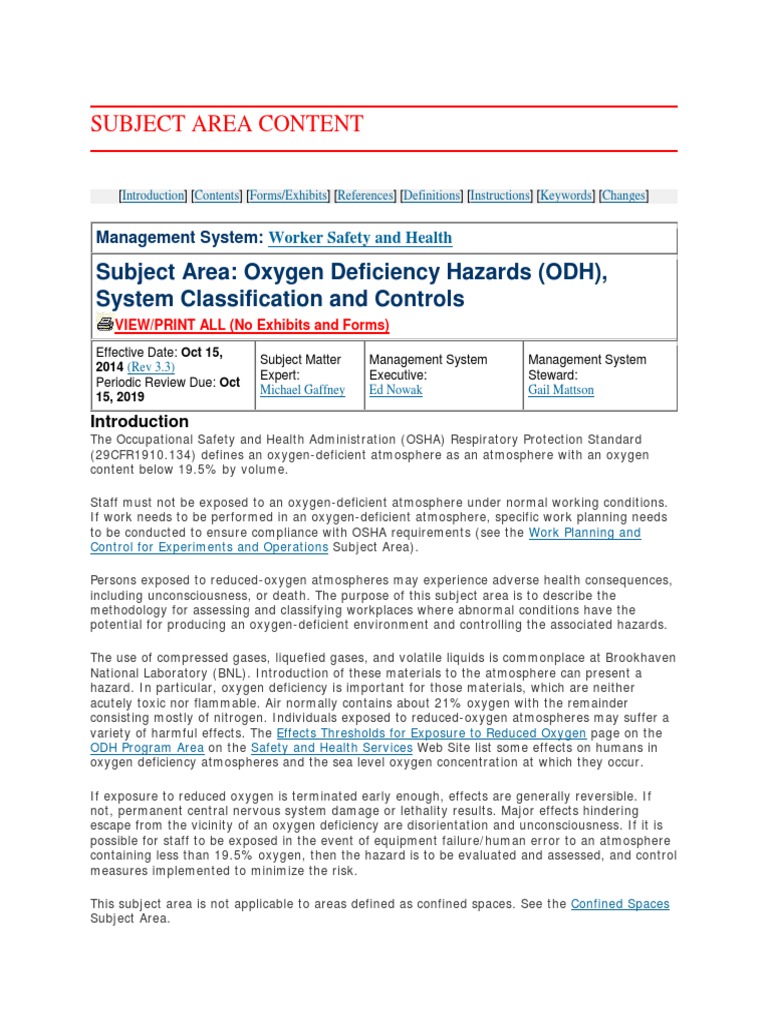 Oxygen Deficiency Hazards (ODH), System Classification and Controls ...