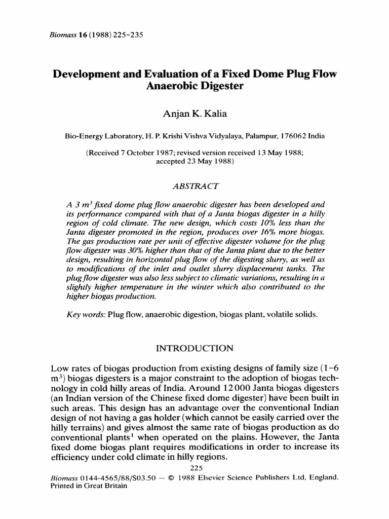Development and Evaluation of A Fixed Dome Plug Flow Anaerobic Digester ...