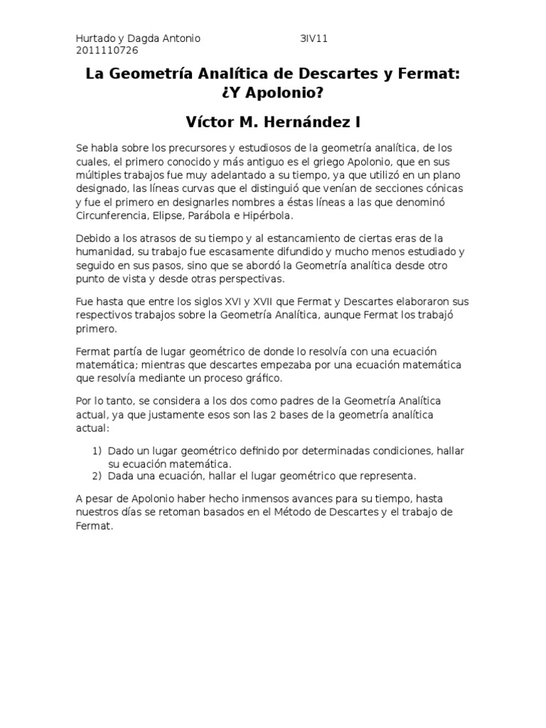 GA - La Geometría Analítica de Descartes y Fermat | PDF
