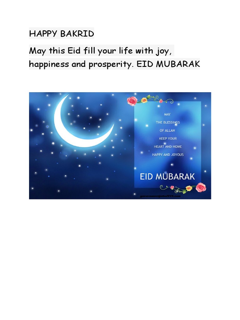 Happy Bakrid May This Eid Fill Your Life With Joy, Happiness and ...
