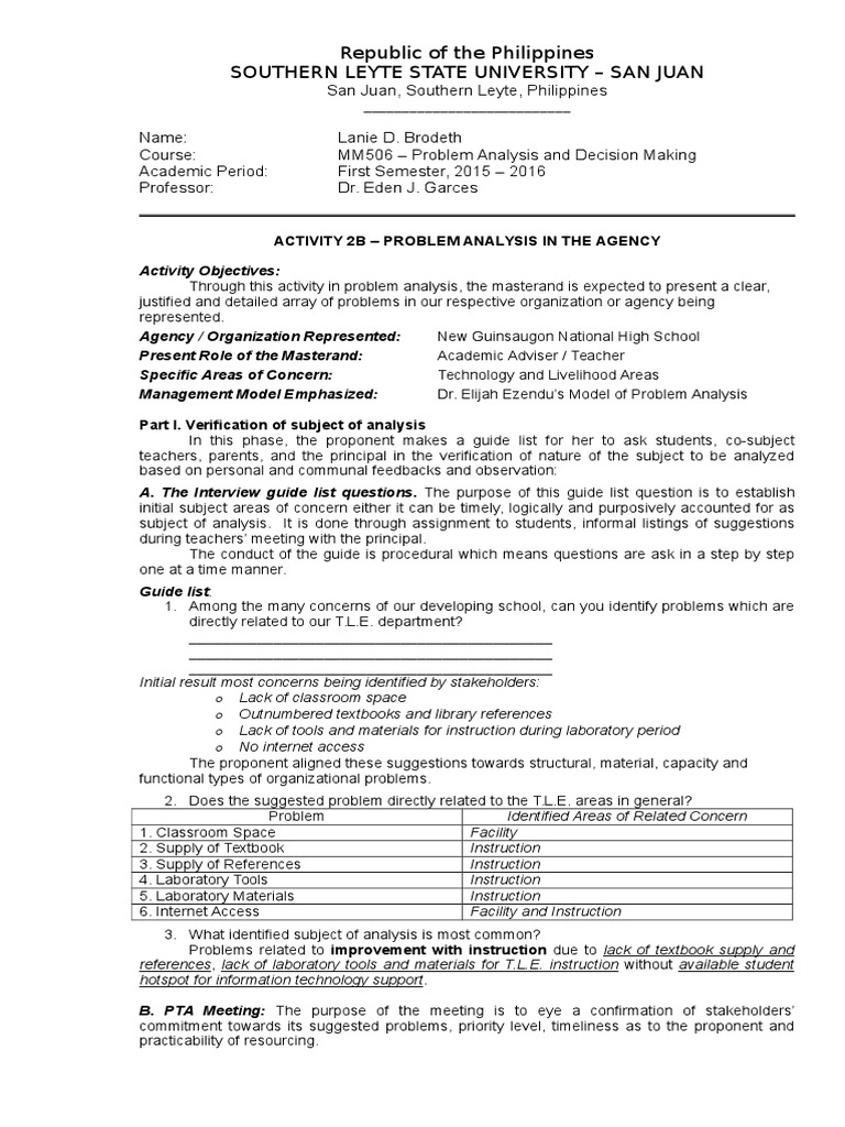 Problem Analysis Pdf Classroom Teachers