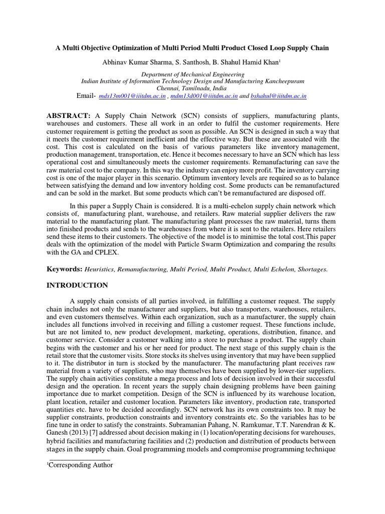 A Multi Objective Optimization of Multi Period Multi Product Closed Loop Supply Chain | PDF ...
