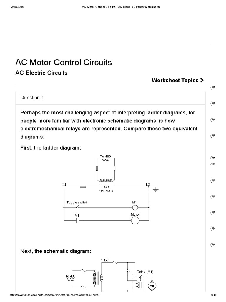 AC Motor Control Circuits - AC Electric Circuits Worksheets | PDF ...