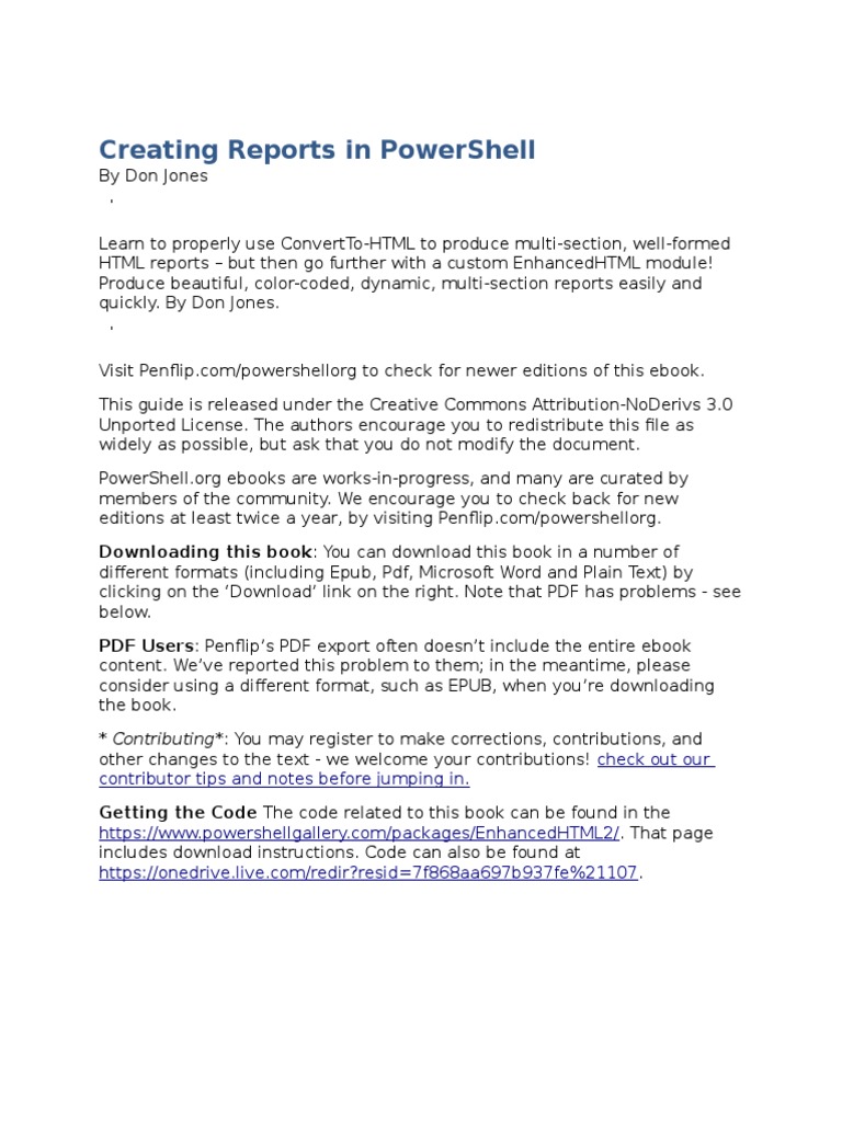 Powershell Creating Reports | PDF | Html Element | Html