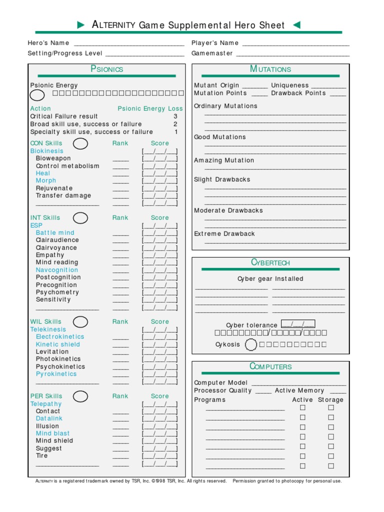 Alternity Character Sheet Interactive | PDF | Leisure