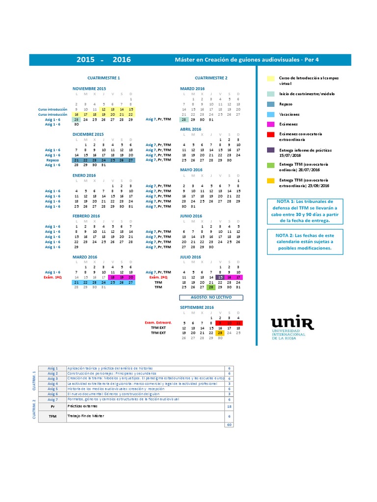 Calendario-Académico Unir 2016 | PDF