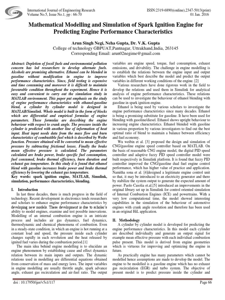 Mathematical Modelling and Simulation of Spark Ignition Engine For Predicting Engine Performance ...
