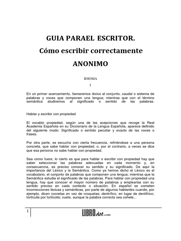 Guia para El Escritor Como Escribir Correctamente | PDF | Palabra | Habla
