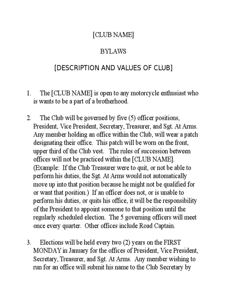 Motorcycle Club Bylaws | PDF | Presidents Of The United States ...
