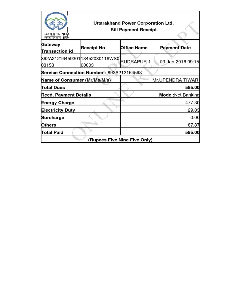 UPCL Bill Payment Receipt Summary | PDF