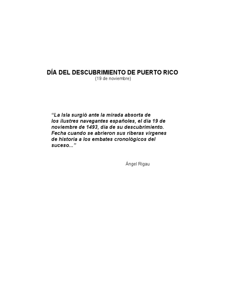 Dia Del Descubrimiento de Puerto Rico PDF | PDF | Cristobal colon ...