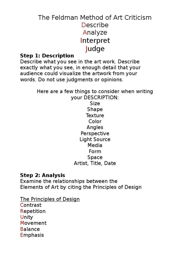 The Feldman Method of Art Criticism Notes From PPT 2gsy3x9 | PDF