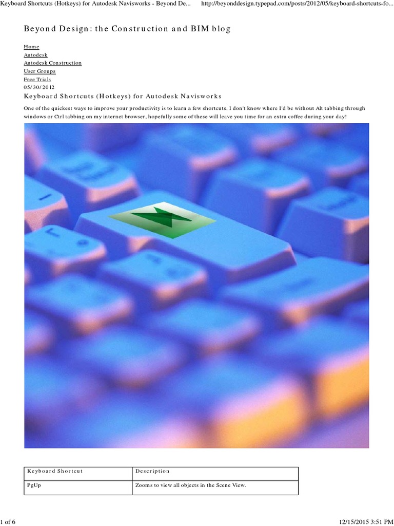 Keyboard Shortcuts (Hotkeys) For Autodesk Navisworks - Beyond Design ...