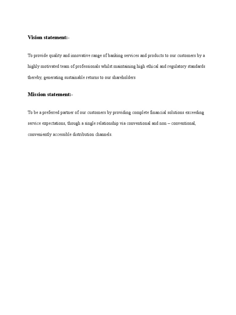 Banking Services Vision and Mission Statements | PDF | Finance & Money ...