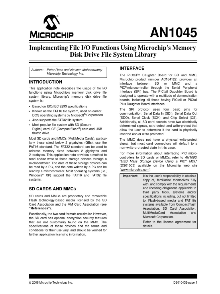 An1045 Implementing File I O Functions Using Microchips Memory Disk Drive File System Library 7742