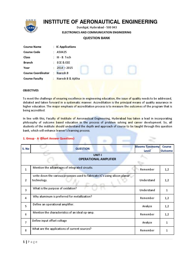 Ica QB | PDF | Operational Amplifier | Logic Gate