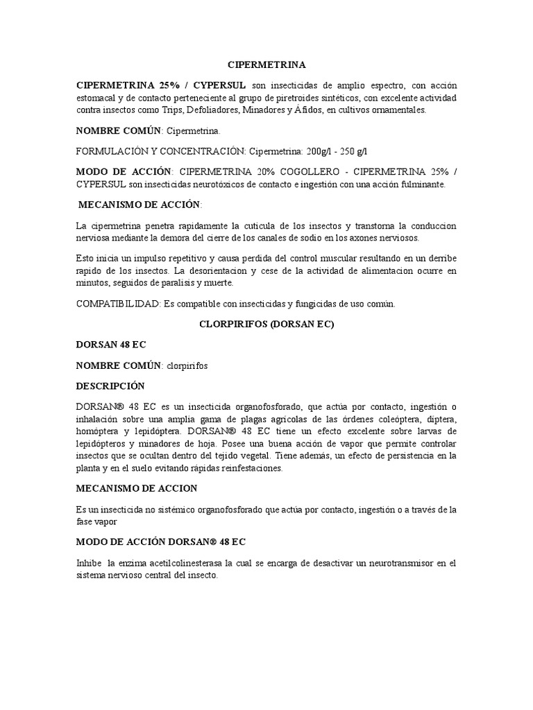 Cipermetrina Clorpirifos Endosulfan | PDF | Insecticida | Insectos