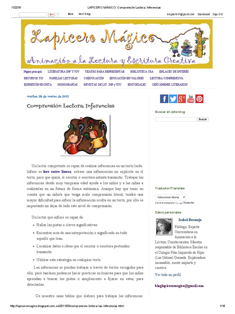 Inferencias en Comprensión Lectora | PDF | Comprensión lectora ...