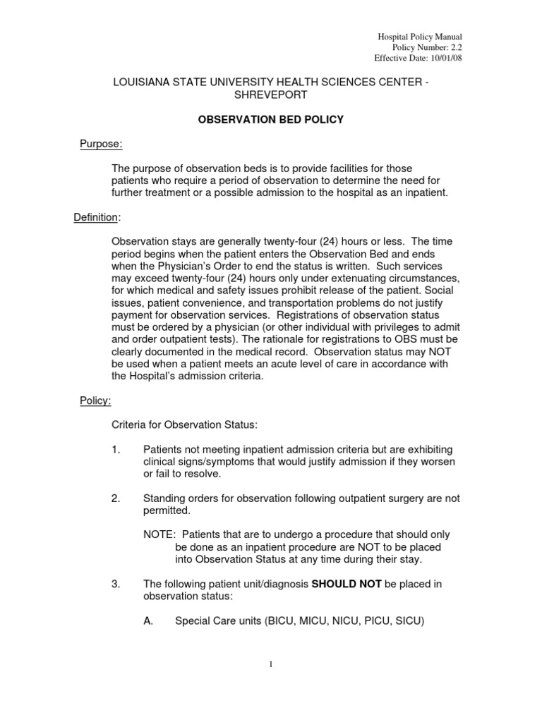 Observation Bed Policy Overview | PDF | Patient | Hospital