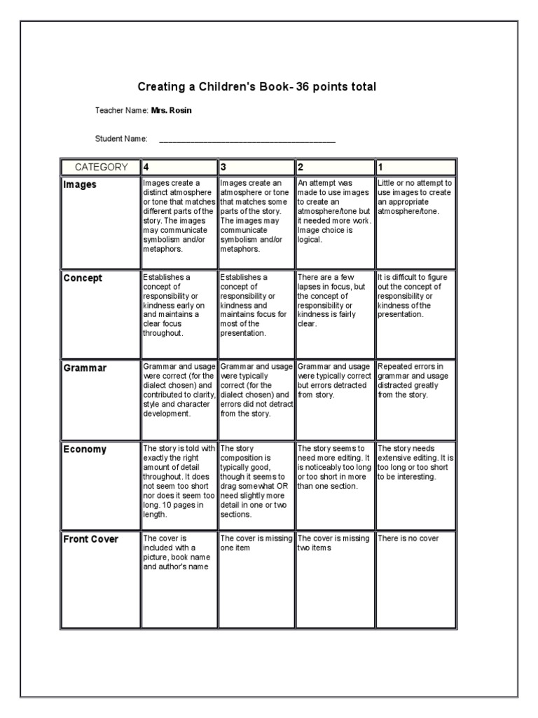 Creating A Childrens Book Rubric | PDF | Communication | Cognition