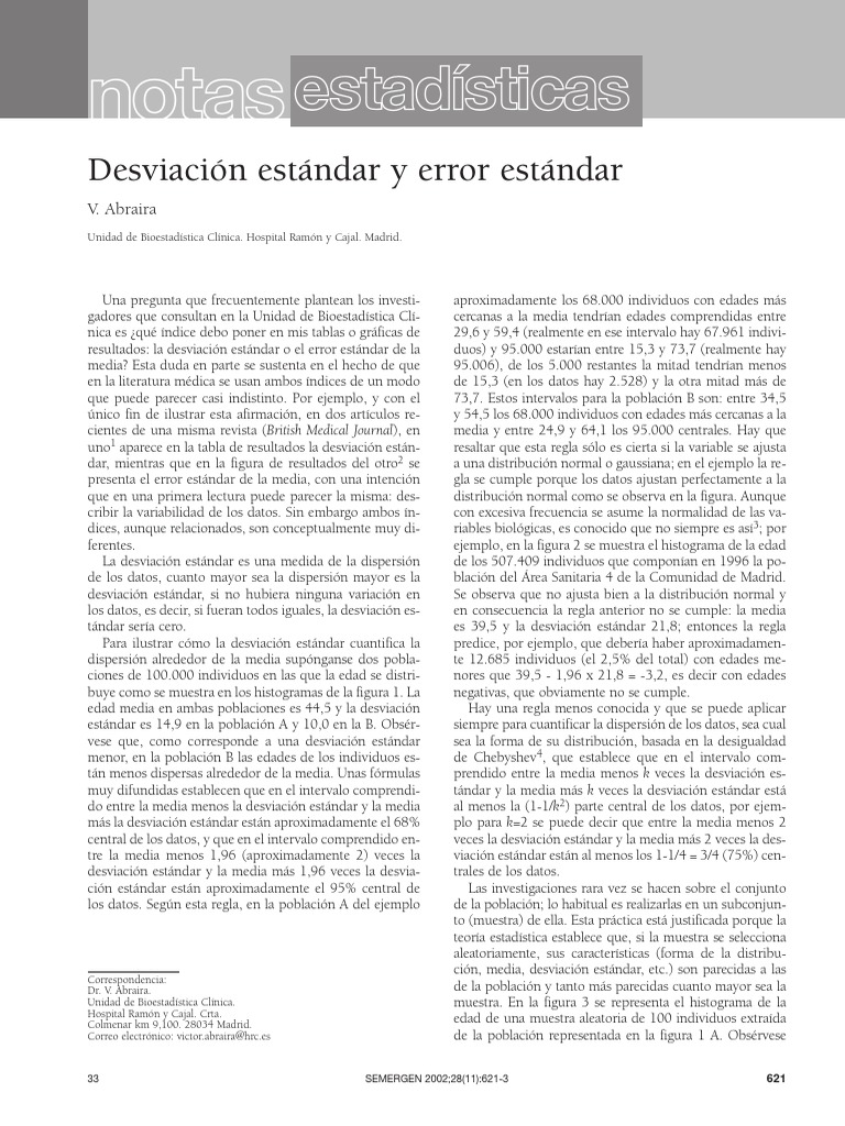 Desviación Estándar y Error Tipico | PDF | Error estándar | Muestreo ...
