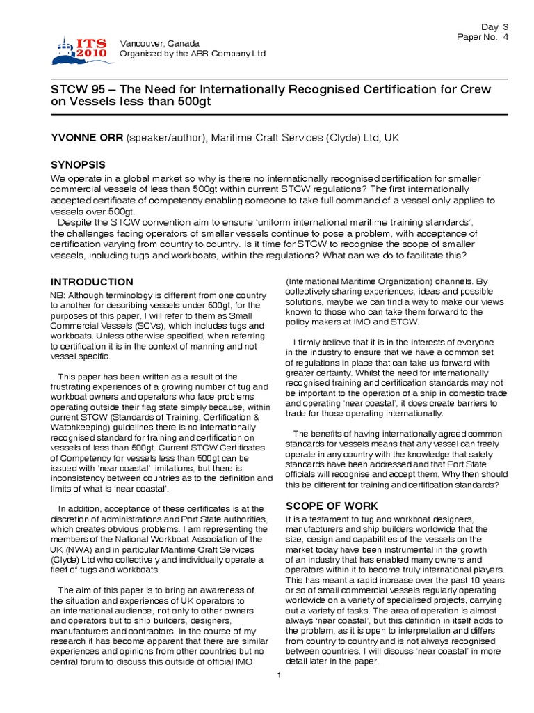 STCW 95 - The Need For Internationally Recognised Certification For ...