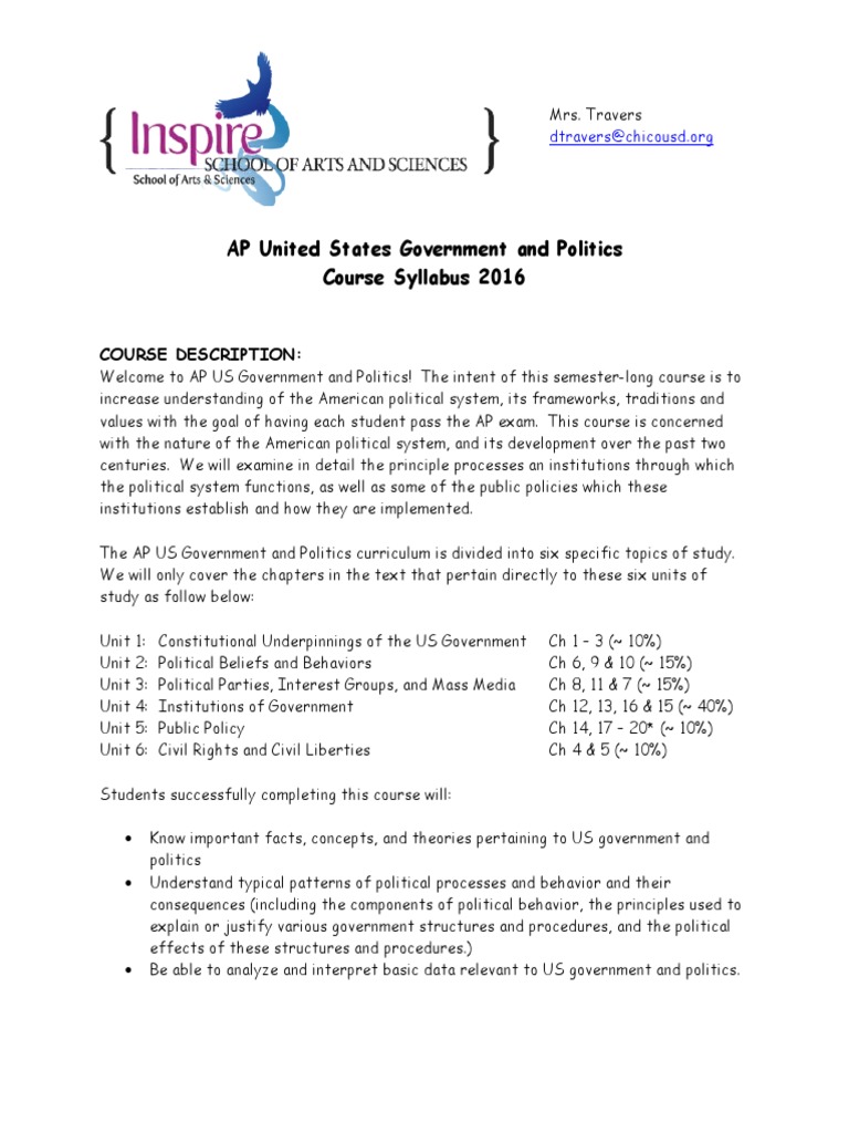 AP US Government Course Syllabus | PDF | Homework | Advanced Placement