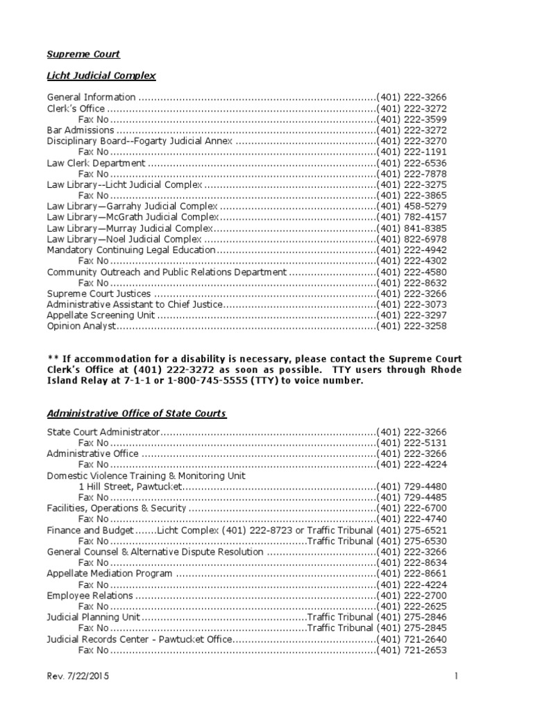 Rhode Island Court Contact Numbers | PDF | Computers