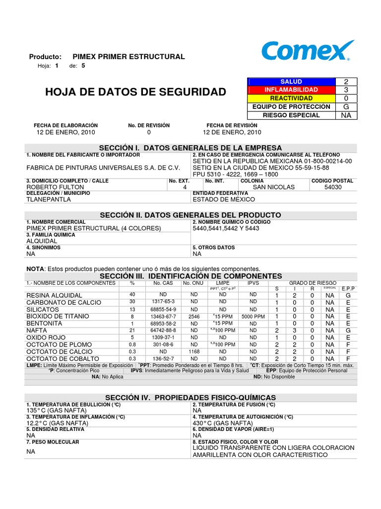 H.S. Pimex Primer Estructural | PDF | Dióxido de carbono | Agua