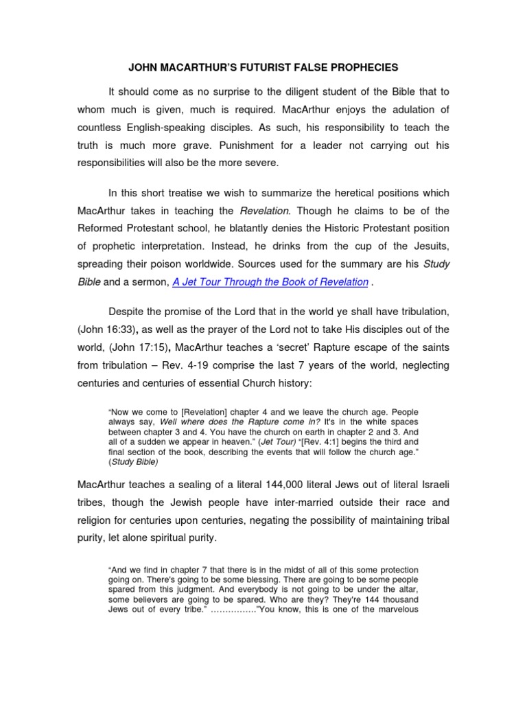John Macarthur False Prophecies | PDF | Rapture | Last Judgment