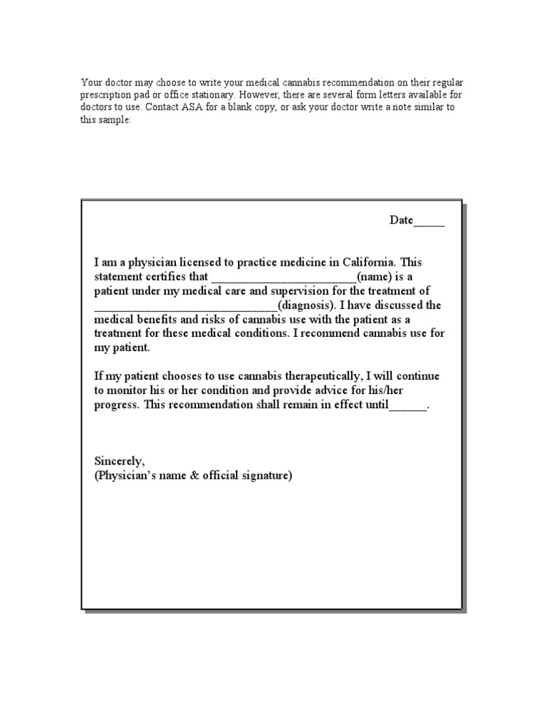 Medical Marijuana - sample doctors letter